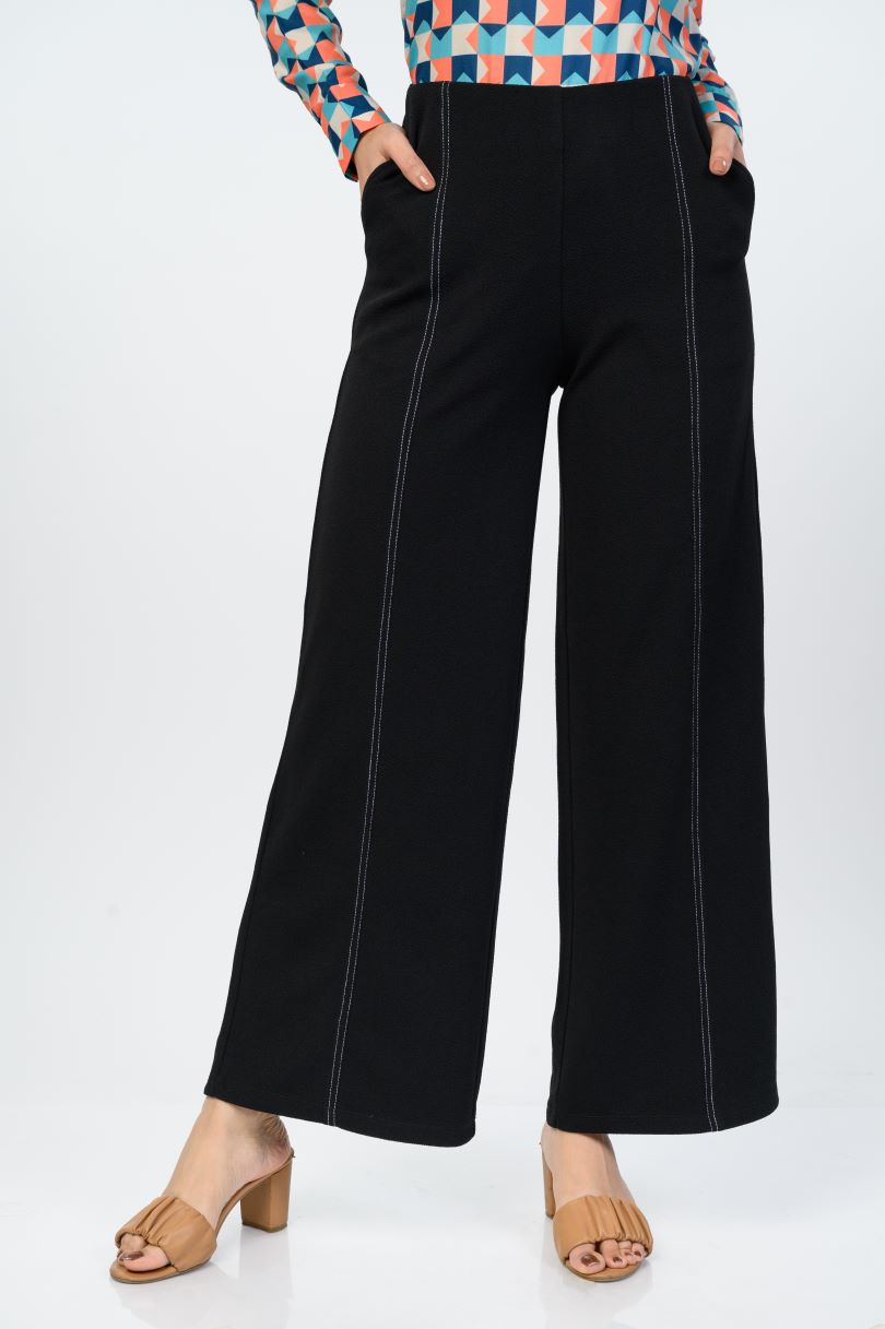 Ladies Structured Pant with Flare bottom & Contrast Stitch Detailing ...
